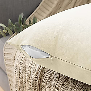 Comvi Cream Throw Pillows for Couch - Decorative Pillows, Inserts & Covers Set of 4 (2 Pillow Covers 18x18 + 2 Pillow Inserts 20x20)- Couch Pillows for Living Room - Velvet Sofa Pillows & Cushions