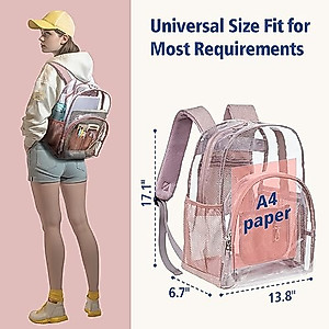 F-color Clear Backpack Heavy Duty - Large Clear Backpacks for School PVC Transparent Bookbag for Students Work Stadium Travel,Pink