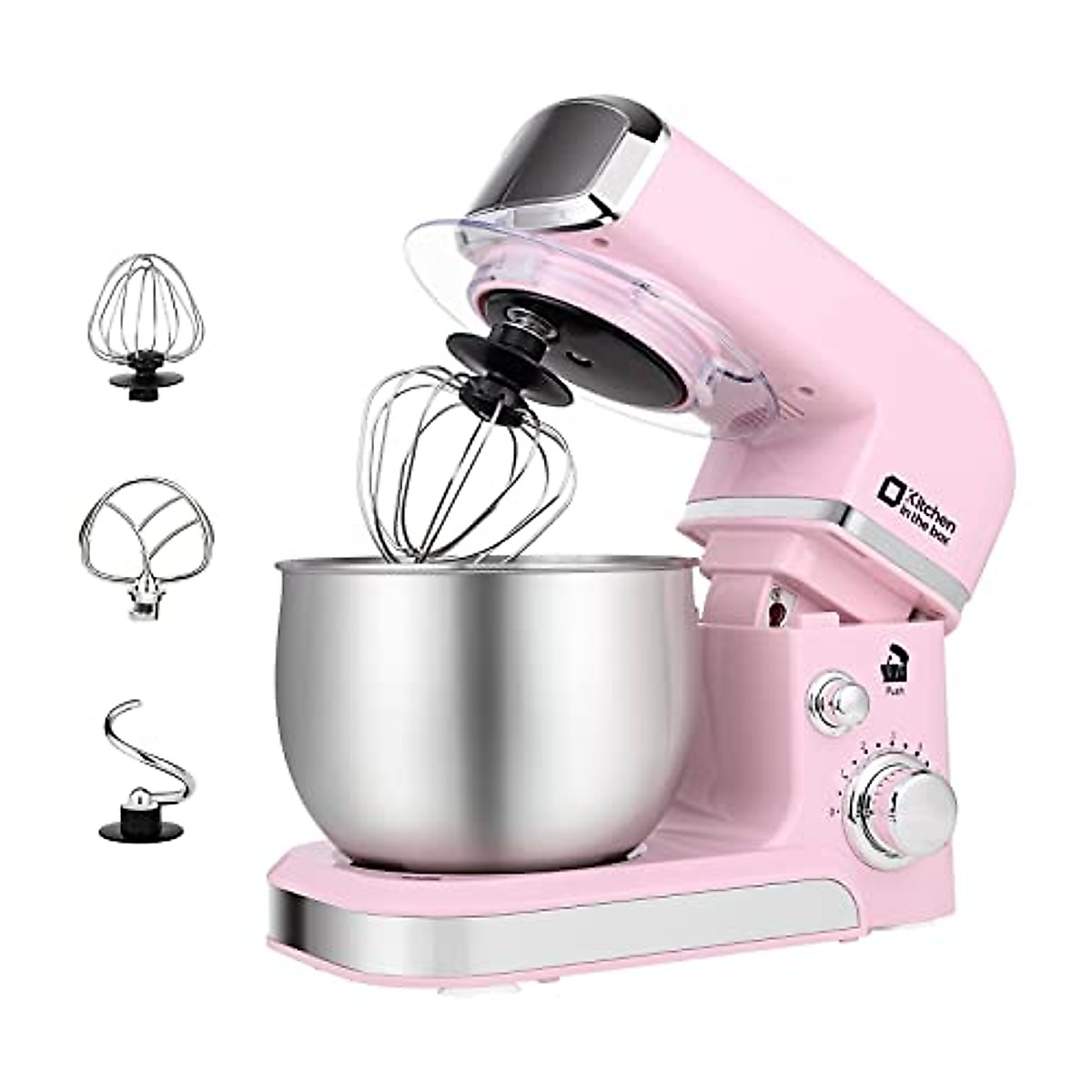 Kitchen in the box Stand Mixer,3.2Qt Small Electric Food Mixer,6 Speeds Portable Lightweight Kitchen Mixer for Daily Use with Egg Whisk,Dough Hook,Flat Beater (Pink)