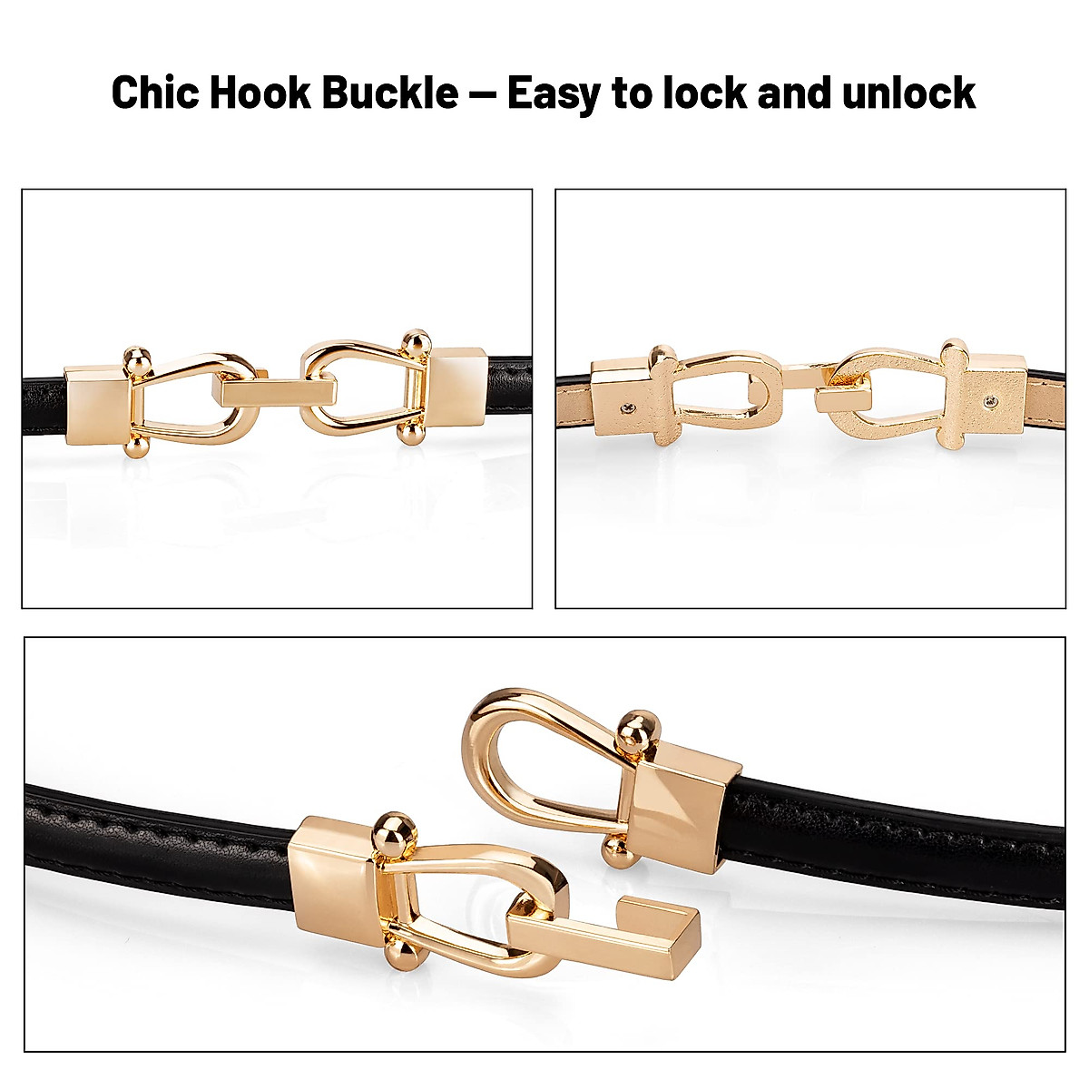 macoking Womens Thin Belt Adjustable Skinny Leather Belts for Dresses, Black&Brown