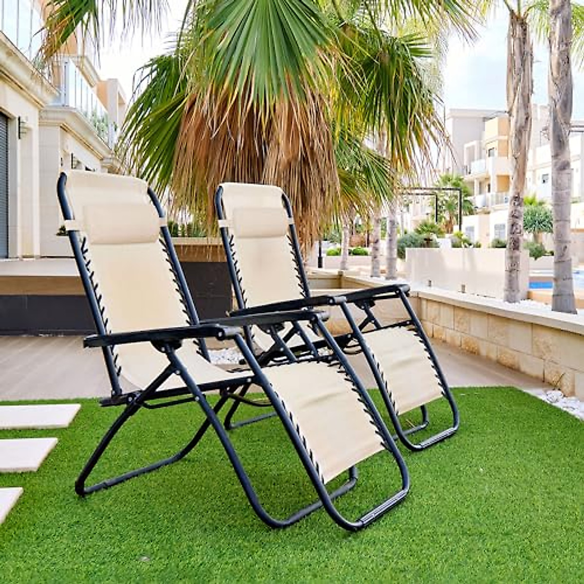 ZENY Zero Gravity Lounge Chairs Set of 2 Adjustable Folding Recliners with Cup Holders and Headrest for Patio, Pool Deck Beach Yard