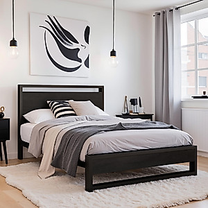 SHA CERLIN Twin Bed Frame with Wooden Headboard, Heavy Duty Metal Platform Bed, Single Platform Bed for Kids, No Box Spring Needed, Easy Assembly, Black