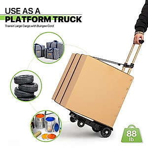 Magshion Folding Luggage Cart Shopping Foldable Cart, Lightweight Aluminum Alloy Collapsible and Portable Fold Up Dolly with Bag and Ropes for Travel, Moving and Office Use, 88LBS Capacity (Black)