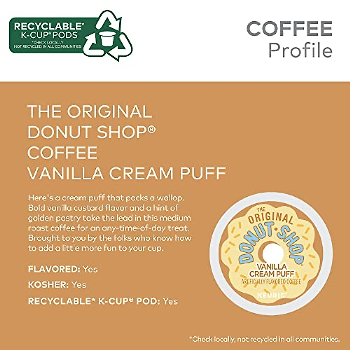 The Original Donut Shop Vanilla Cream Puff Keurig Single-Serve K-Cup Pods, Medium Roast Coffee, 72 Count (6 Packs of 12)
