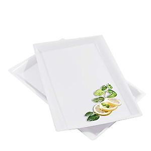 I00000 8 Pack White Plastic Serving Tray, 15" x 10" Rectangle Food Trays, Disposable Serving Platter for Parties, weddings and Party
