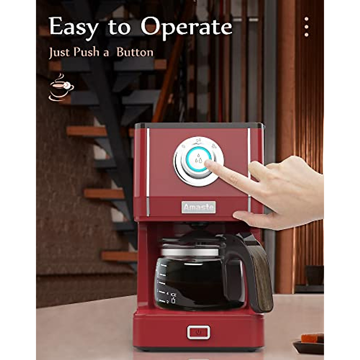 Amaste Coffee Maker, 25 Oz Drip Coffee Machine with Glass Coffee Pot, Retro Style Coffee Maker with Reusable Coffee Filter & Three Brewing Modes, 30minute-Warm-Keeping