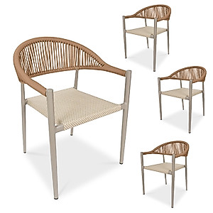 TWT Patio Chairs Set of 4 Outdoor Stackable Dining Chairs for All Weather, Breathable Textilene Garden Outdoor Furniture for Backyard Deck, Light Brown