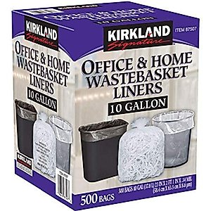 Kirkland Signature-87507 Wastebasket Liners, Clear, 10 Gallon, 500 ct