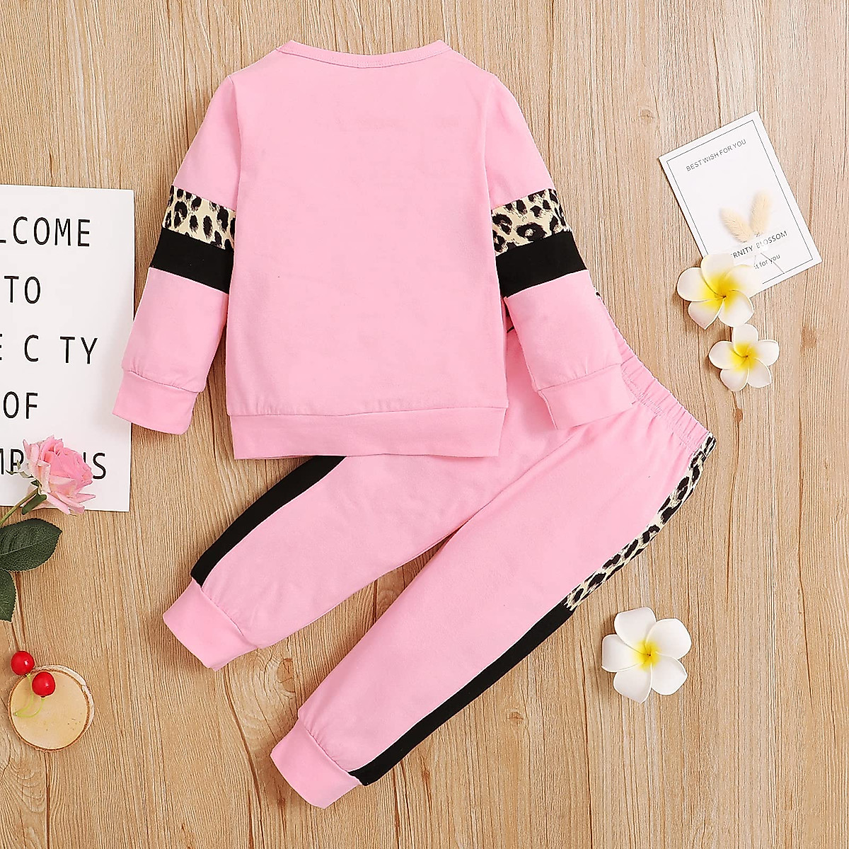 Tikoubabe Toddler Girl Clothes Baby Sweatshirt Leopard Fall Winter Outfits Long Sleeve Tops Pants Set 2 Pcs Pink 4-5 Years 120CM