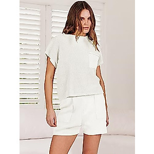 ANRABESS Women's Two Piece Outfits Sweater Sets Knit Pullover Tops and Casual Short Pants Tracksuit Matching Sets Loungewear 2023 Summer Fashion Clothes Sweat Suit 1122mibai-S