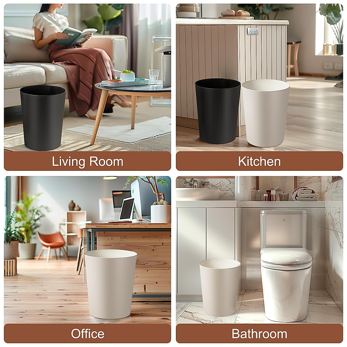 Soddeph 2.5 Gallon Trash Can,Plastic Garbage Recycling Bin,Waste Trash Bin,Round Container Bin Wastebasket forOffice,Home,Bathroom,Kitchen (Black, 1 Pack)