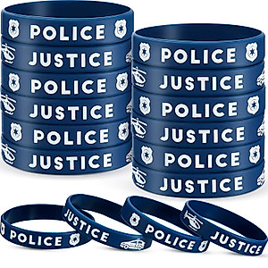 SATINIOR Police Party Favors Police Silicone Rubber Bracelets Wristbands for Police Themed Birthday Party Police Graduation Party Decorations (24)