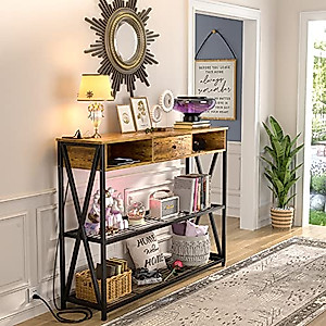 armocity Console Table with Outlets, Entryway Table for Entry, 47 Inch Sofa Table with Drawers, Long Hallway Table, Industrial Behind Couch Table for Entryway, Sofa Couch, Entrance, Hallway, Rustic