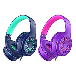 Elecder i45 On-Ear Headphones with Microphone - Foldable Stereo Bass Headphones with No-Tangle 1.5M Cord, 3.5MM Jack, Portable Wired Headphones for School/Kid/Teen/Smartphone/Travel/Tablet Blue/Purple