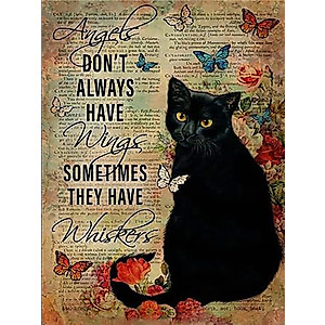 YEEIFFD Black Cat Diamond Art Angels Don't Always Have Wings Sometimes They Have Whiskers Diamond Painting Kits for Adults Paint by Number for Home Recreation and Wall Decoration 12x16 Inch