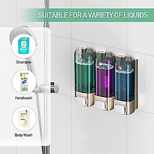 Soap Dispenser for Shower Wall 320mlx3 Chamber Gold No Drill Body Wash Shampoo and Conditioner Dispenser Bathroom