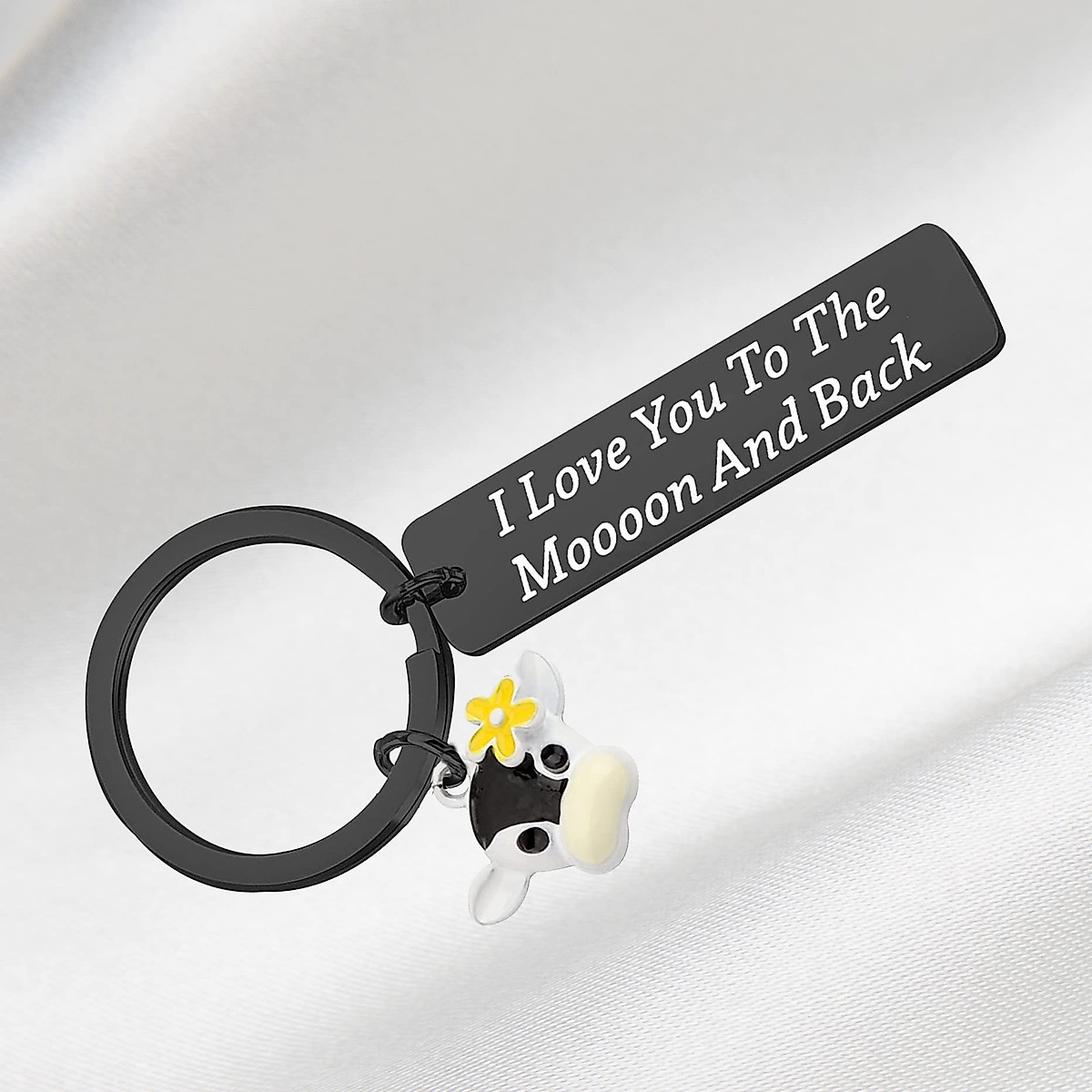 BAUNA Cute Cow Keychain Cow Lover Jewelry I Love You To The Moooon And Back Farm Animal Lover Gifts For Farmers Best Friend (Cow Black Keychain)