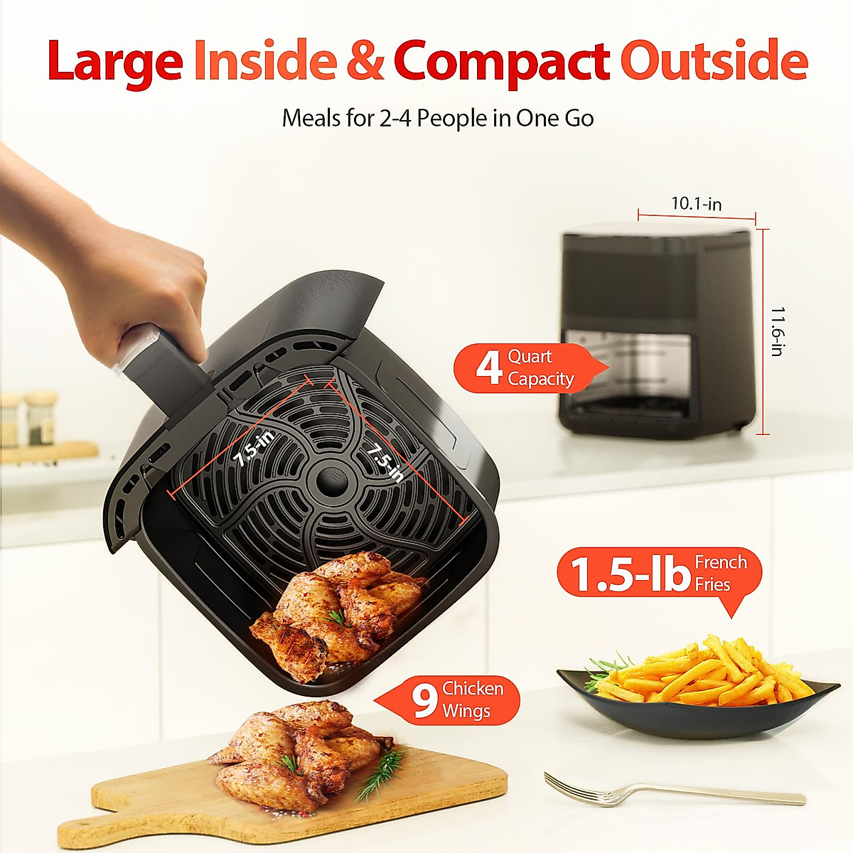 Air Fryer, Beelicious 8-in-1 Smart Compact 4QT Air Fryers, with Viewing Window,Shake Reminder,450°F Digital Airfryer with Flavor-Lock Tech,Dishwasher-Safe & Nonstick,Fit for 1-3 People,Black