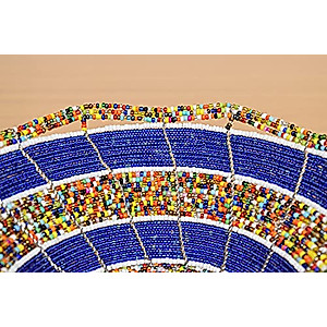 Set of 3 African Beaded Wire Bowls (2 x Large blue/red, 8 Inches + 1 Small blue, 6 inches) - Maasai Jewelry Bowl - Handmade in Kenya, KSBOWL012