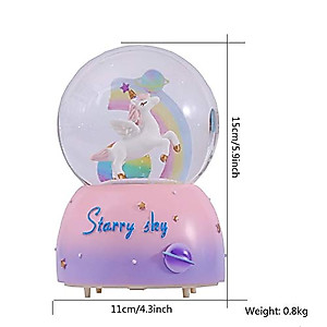 Sethruki Unicorn Music Snowball, 3.94 Inch Automatic Snowfall Music Box, with LED Rainbow Snow Lights, Birthday, Christmas, Ideal Gift for Girls