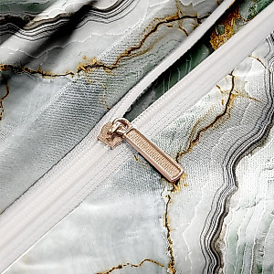 CCoutueChen Sage Green Marble Duvet Cover Queen Size Gold Foil Print Comforter Bedding Set Green White Marble Duvet Covers Set Modern Abstract Comforter Cover with 2 Pillowcases（Girls Women Adult）