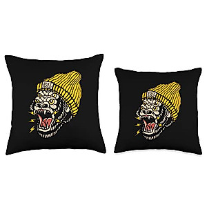 Tiger Flash Tattoo Supply Co Gorilla American Traditional Tattoo Inked Old School Flash Throw Pillow, 18x18, Multicolor