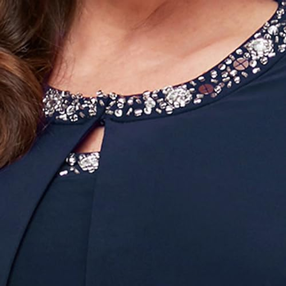Alex Evenings womens Plus-size Tea Length Jacket With Sequin Beaded Trim Special Occasion Dress, Navy, 16 Plus