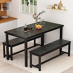 AWQM Modern Black Dining Table Set with Benches, 47.2" L x 28.74" W x 28.74" H, Ideal for Small Spaces