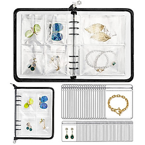 Uross Transparent Jewelry Storage Book, Jewelry Earring Organizer, Clear Travel Jewelry Organizer Book, Zipper Jewelry Storage Display for Necklaces Earrings Rings Bracelets with pockets (84 Grids)