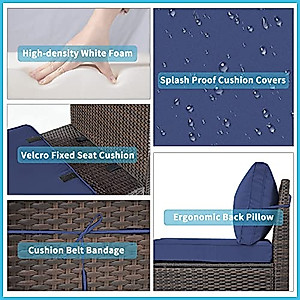 ASJMR Outdoor Patio Furniture Set with Gas Fire Pit Table, 7 Pieces Patio Furniture Set Outdoor Sectional Sofa w/43in Propane Fire Pit, PE Wicker Rattan Patio Conversation Set - Dark Blue