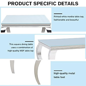 Nicemoods Modern Style Dining Table with Contemporary Tempered Contemporary White Glass Top S-Shaped Pedestal,Kitchen Table with Silver Stainless Steel Pedestal Base 59" Lx35.4 Wx29.5 H, Silver