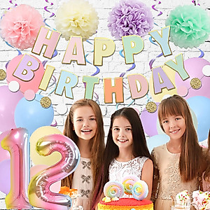 BRT Bearingshui 12th Birthday Decorations, 40 Inch Rainbow Gradient Number 12 Balloon, 12th Birthday Balloon, Happy Birthday Banner, Children’s 12th Birthday Party Supplies for Kids