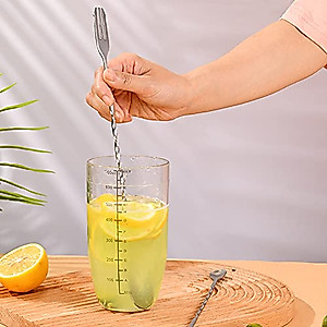 KUFUNG Cocktail Spoon Bar Stirring Spoon, Long Attractive Spiral Stainless Steel Small Strainer Mixing Spoon For Cocktails, Tea Herbs, Coffee & Drinks (Silver, L)