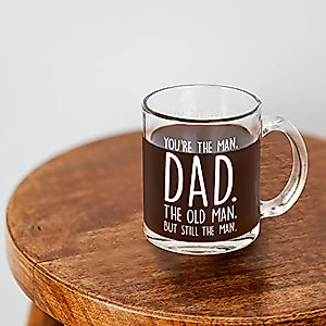 Waipfaru The Old Man Glass Coffee Mugs, Dad Clear Coffee Mugs Cups with Handle, Funny Christmas Father’ s Day Birthday Gifts for Dad Father Grandpa Man Husband from Son Wife Daughter, 11Oz
