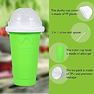 Slushy Maker Cup,Slushie Cup Frozen Magic Squeeze Slushy Cup Smoothies Milk Shake Ice Cream Maker Cup (Yellow+Green)