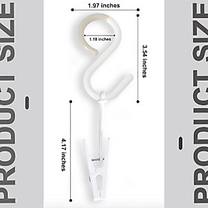 6 Pack Secure and Quiet Plastic S Hooks Rack Hanger S Shaped Hooks Hanging Flexible Neck for Easy Twist and Lock Rust-Free Non Slip for Kitchen Bathroom White (Clip-Large (3.5 inch))