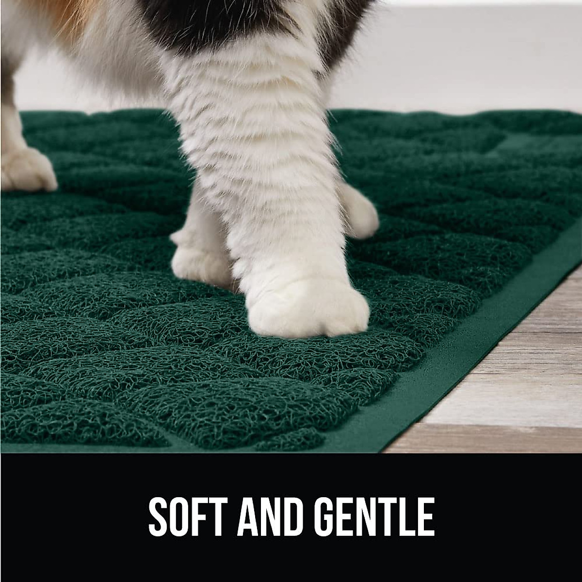 GORILLA GRIP Cat Litter Box Mat, 35x23, Water Resistant Kitty Litter Trapping Mat, Textured Backing, Easy to Clean, Less Waste and Clean Floors, Kitten Supplies for Indoor Cats, Soft on Paws, Green