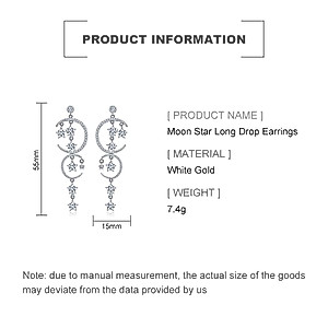 14K Gold Moissanite Moon Star Long Drop Earrings,Dainty Moon and Star Style Long Dangle Earrings,Fashion Jewelry Gift for Her (Style 2, 14K Gold)