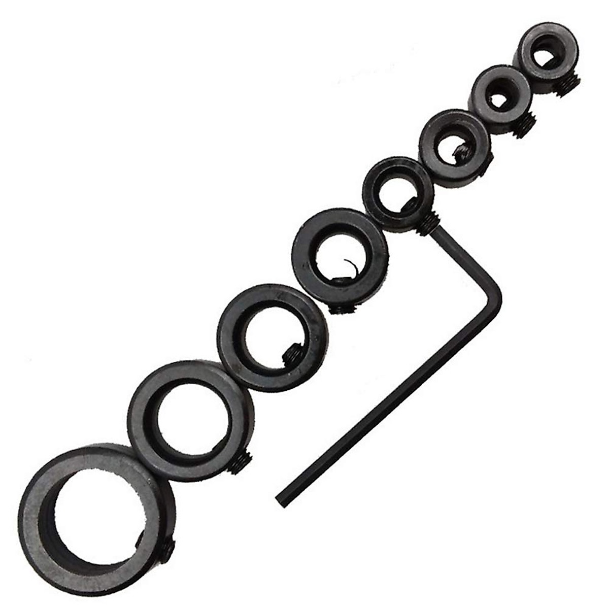 8PCS Drill Depth Stop Collars Limit Ring,1/8,3/16,1/4,5/16,3/8,7/16,1/2,5/8 Drill Depth Stop Collars Ring Dowel Shaft Chuck, Hex Wrench Woodworking for Drill Bits Consistent Drilling