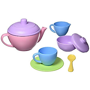 Green Toys Tea Set, Pink 4C - 17 Piece Pretend Play, Motor Skills, Language & Communication Kids Role Play Toy. No BPA, phthalates, PVC. Dishwasher Safe, Recycled Plastic, Made in USA.