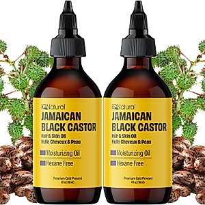 IQ Natural Jamaican Black Castor Oil for Hair Growth and Skin Conditioning, 100% Pure Cold Pressed, Scalp, Nail and Hair Oil - (2 PACK Unscented) (4oz)