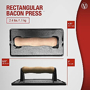 Victoria Rectangular Cast-Iron Meat Press with a Wooden Handle, Preseasoned with Flaxseed Oil, Made in Colombia