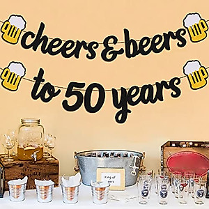 YOYMARR Cheers 21 30 35 40 50 60 70 80 90 Years Banner Happy Birthday Decorations for Men Women Him Her Any Years Old Birthday Anniversary Party Supplies Sparkle Black Decor