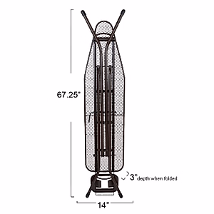 Household Essentials Steel Top Long Ironing Board with Iron Rest | Natural Cover and Bronze Finish | 14" x 54" Iron Surface