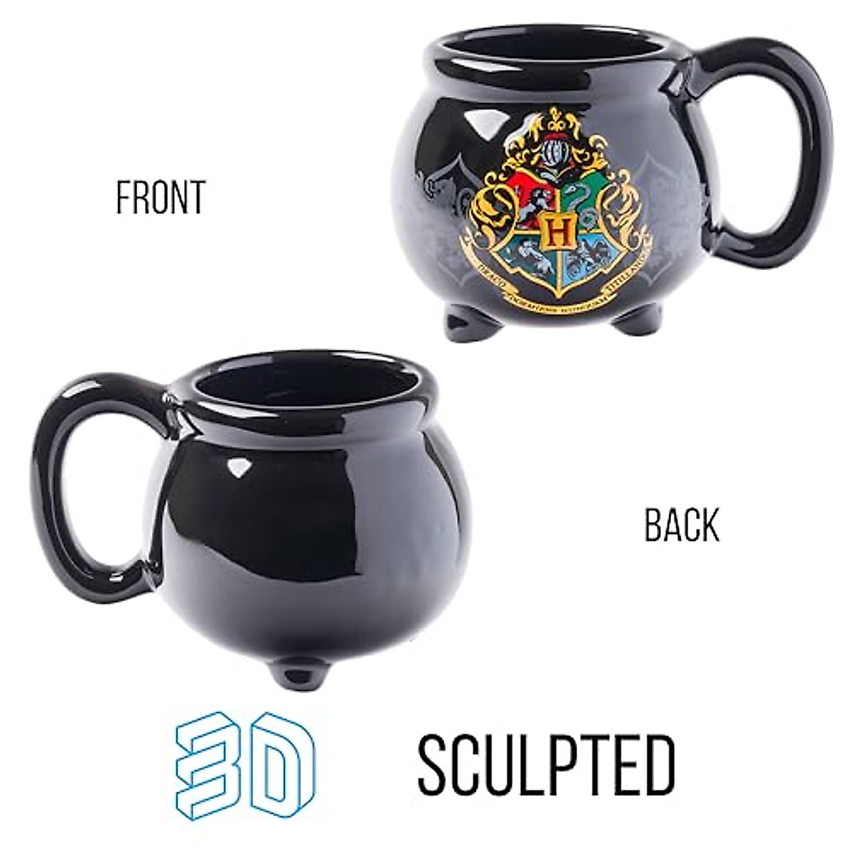 Silver Buffalo Warner Bros Harry Potter Hogwarts School Crest Cauldron 3D Sculpted Ceramic Coffee Mug, 20 Ounces
