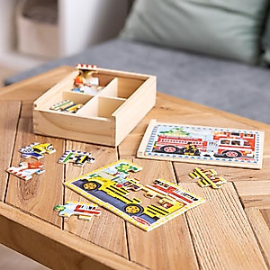 Melissa & Doug Vehicles 4-in-1 Wooden Jigsaw Puzzles in a Storage Box (48 pcs) - FSC Certified