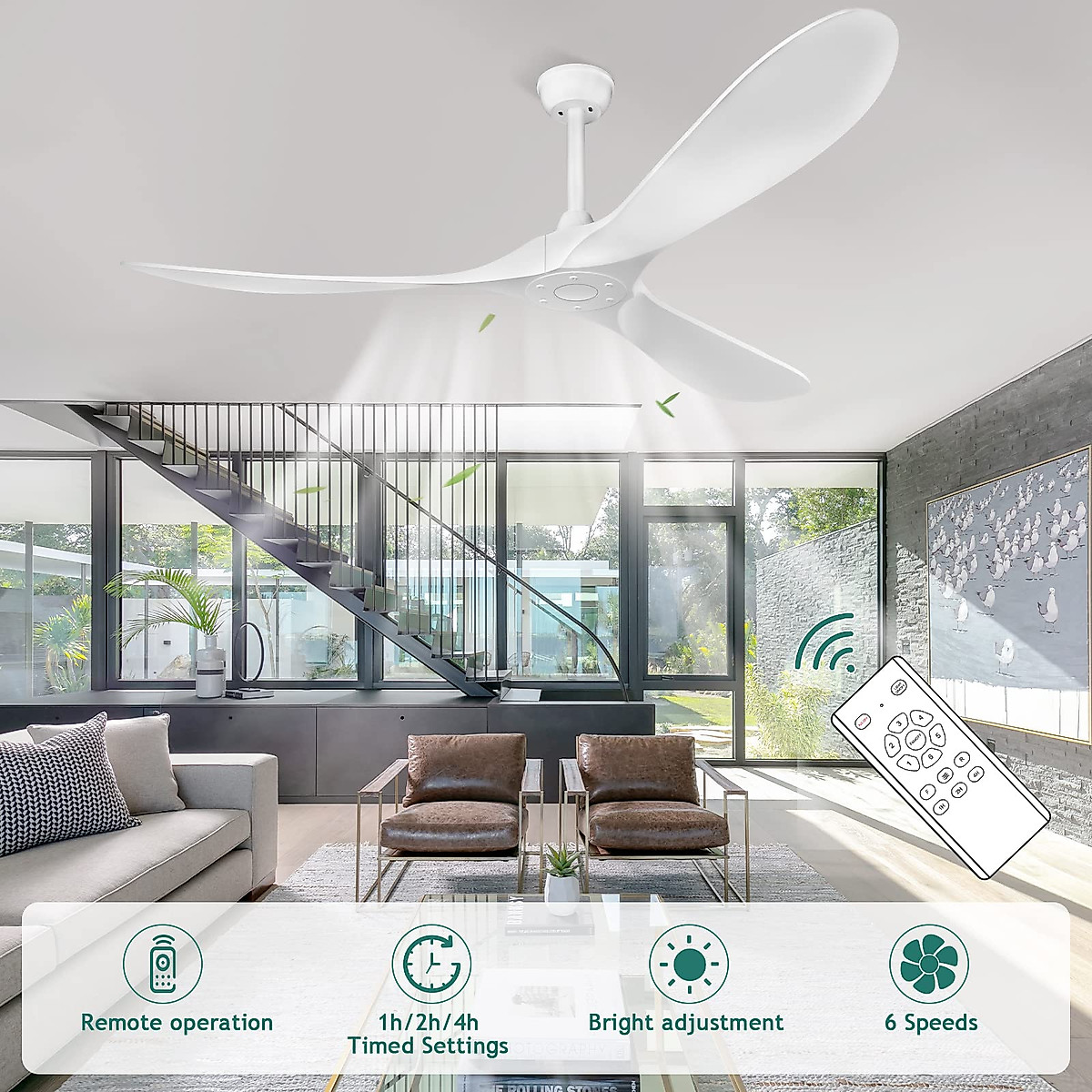 ghicc White Ceiling Fan with Remome Ceiling Fans for Patios Modern Ceiling Fan No Light