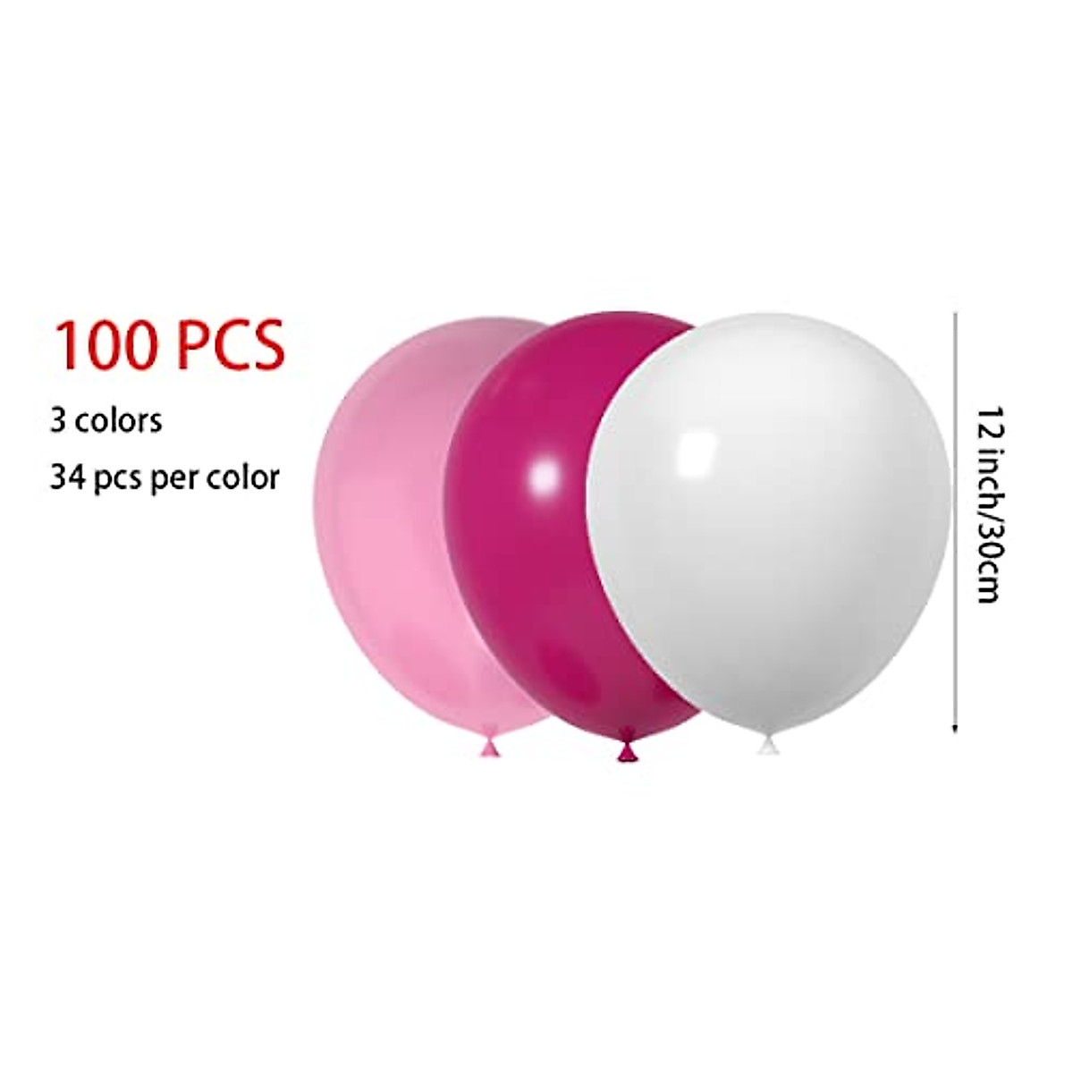 100 Pcs 12 Inch Rose Red Pink White Balloons Decorations, Birthday Wedding Baby Shower Party Balloons Decorations
