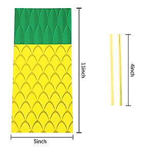 Chinco 100 Pieces Pineapple Cellophane Bags Cellophane Treat Bags Party Favor Bags with 200 Pieces Gold Twist Ties for Cookies Candies Summer Hawaiian Holiday Holiday Swimming Pool Party