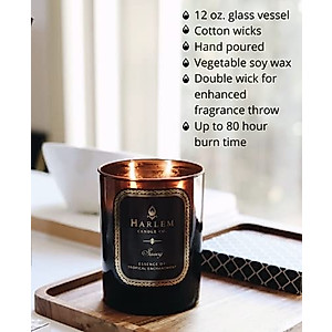 Harlem Candle Company Savoy Luxury Candle, 12 oz Brown Glass Jar, Double Wick, Soy Wax, Gift Box, Ozone, Blackcurrant, Mandarin, Green Apple and Lily of The Valley